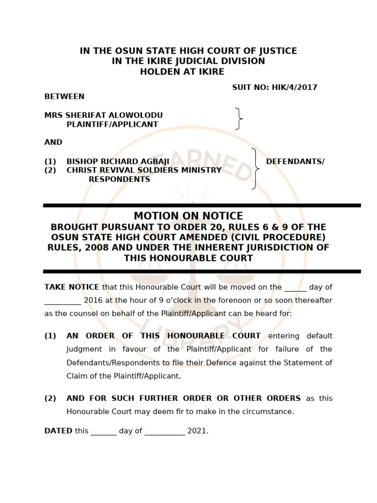 Motion For Default Judgment | PDF