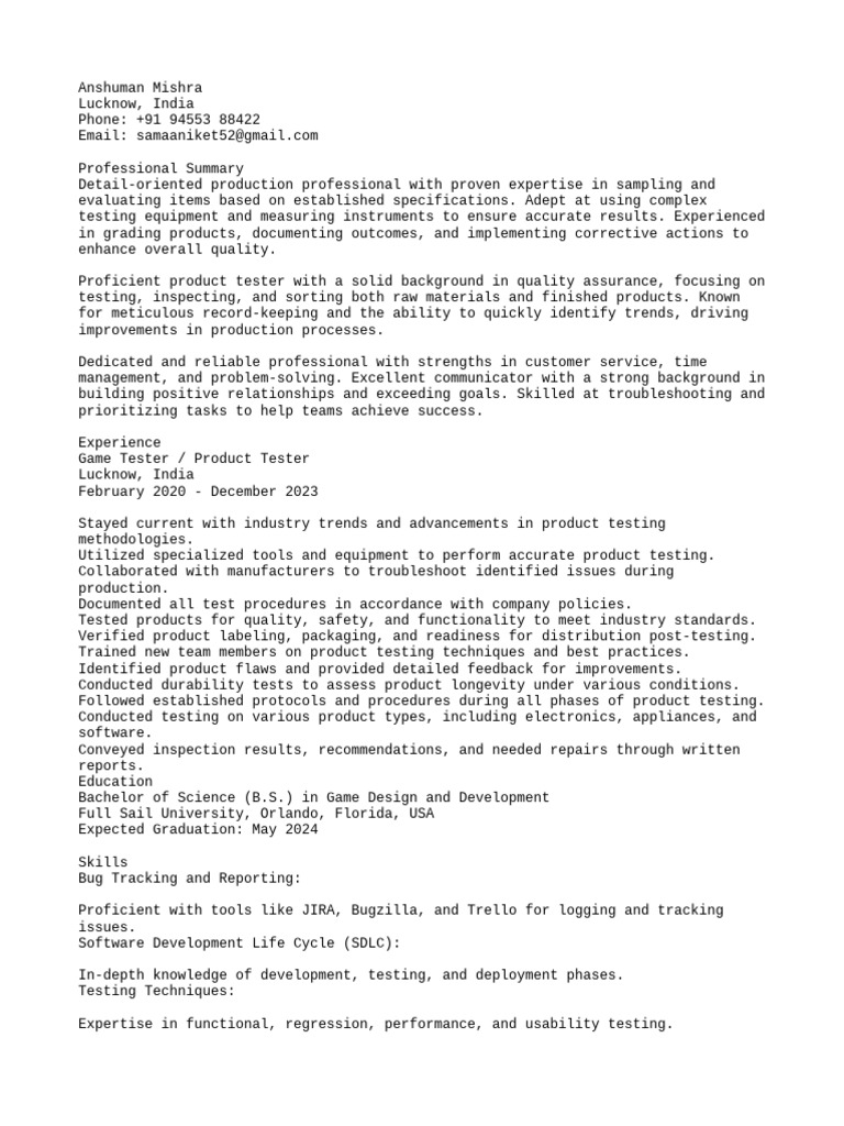 Anshuman Mishra Resume | PDF