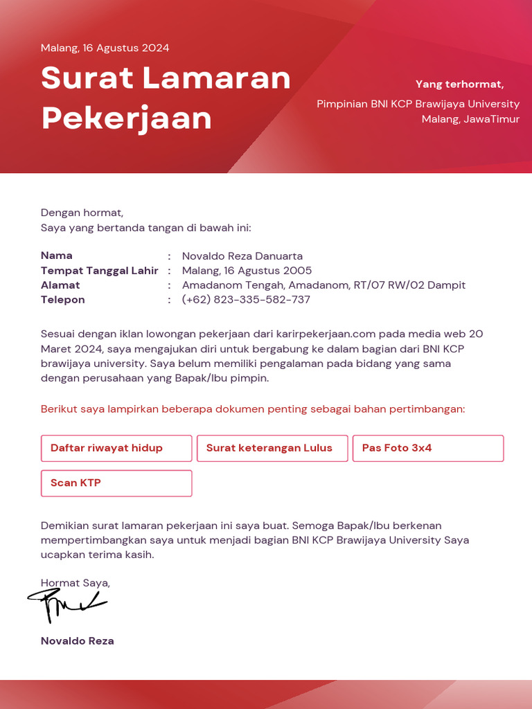 Merah Putih Elegan Profesional Surat Lamaran Pekerjaan PDF | PDF