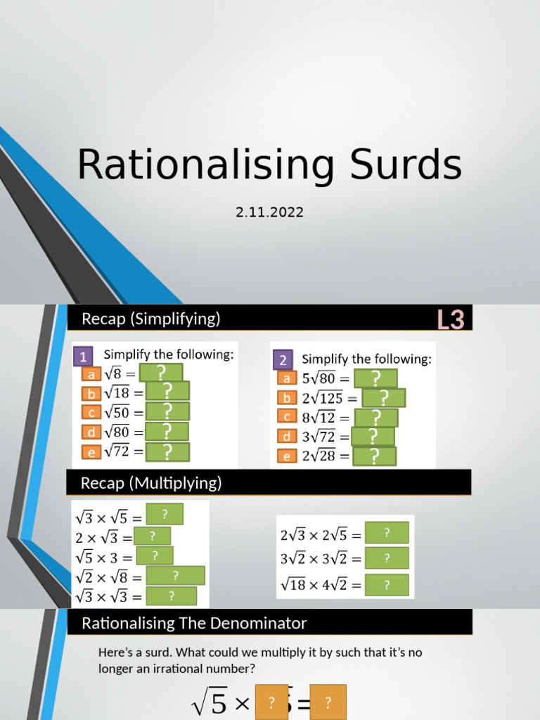 Rationalising Surds - 2.11.2022 | PDF