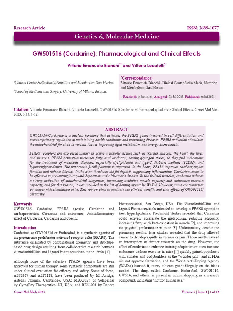 gw501516 Cardarine Pharmacological and Clinical Ef - 240626 - 135828 | PDF