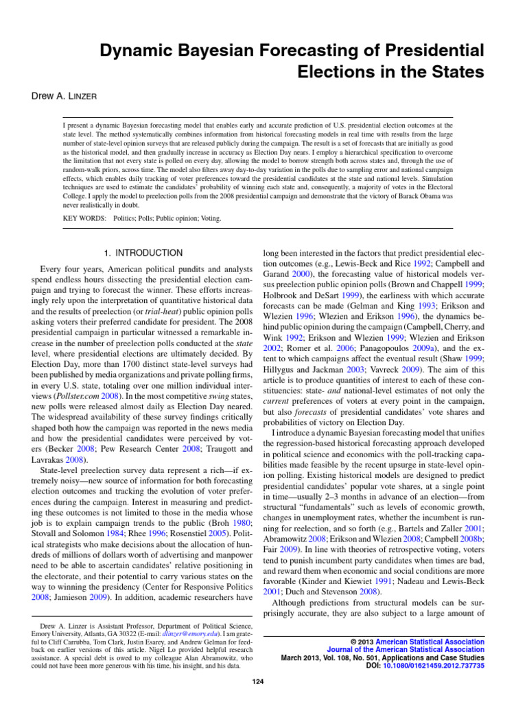 Dynamic Bayesian Forecasting of Presidential Elections in The States | PDF