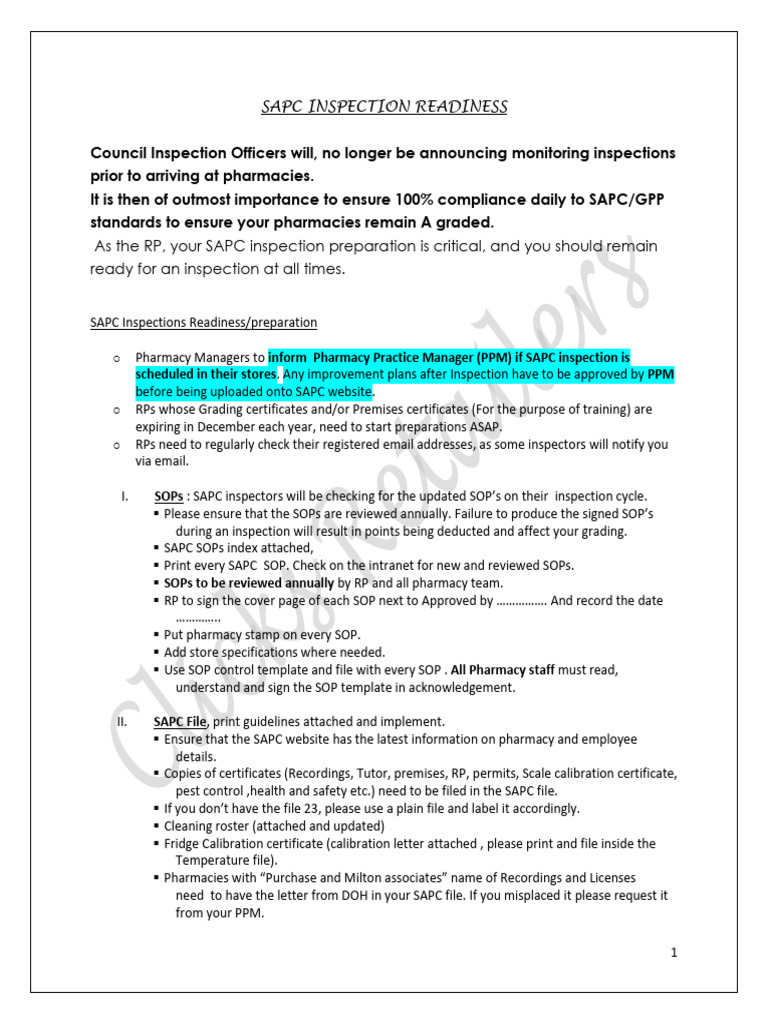SAPC inspection preparation guidelines | PDF