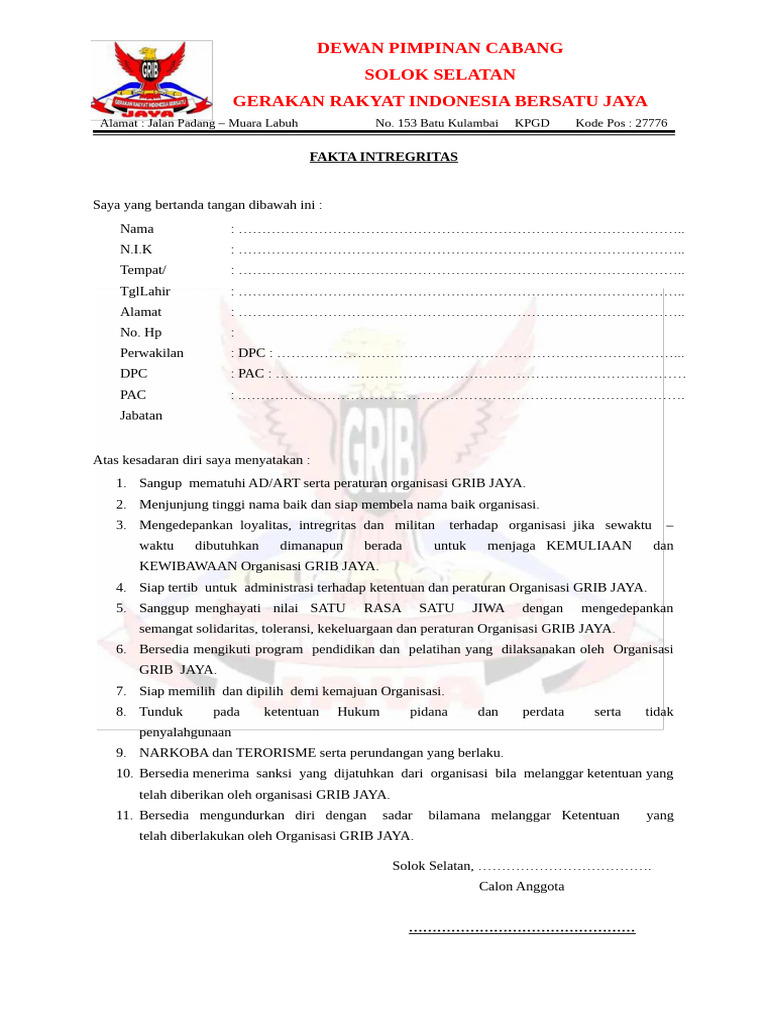 Fakta Intregritas Grib Jaya | PDF