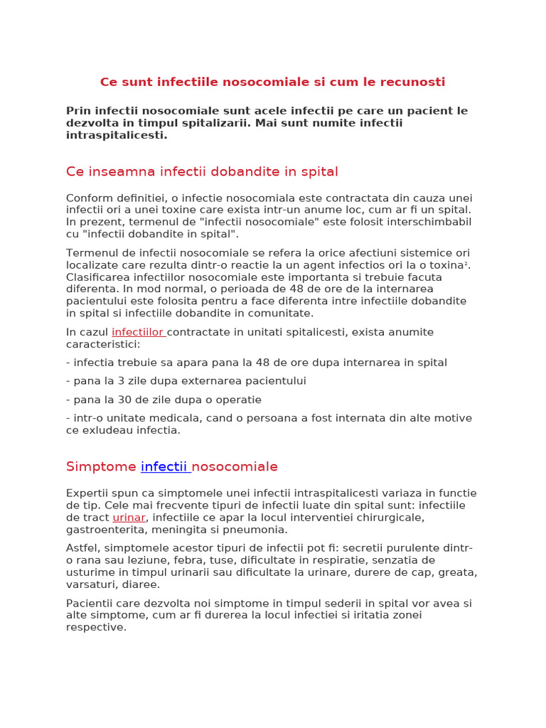 Ce Sunt Infectiile Nosocomiale Si Cum Le Recunosti | PDF