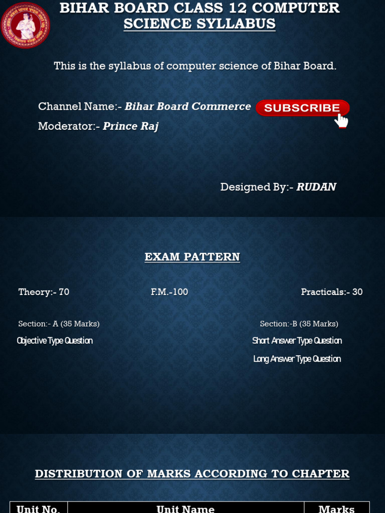 Bihar Board Class 12 Computer Science Syllabus | PDF
