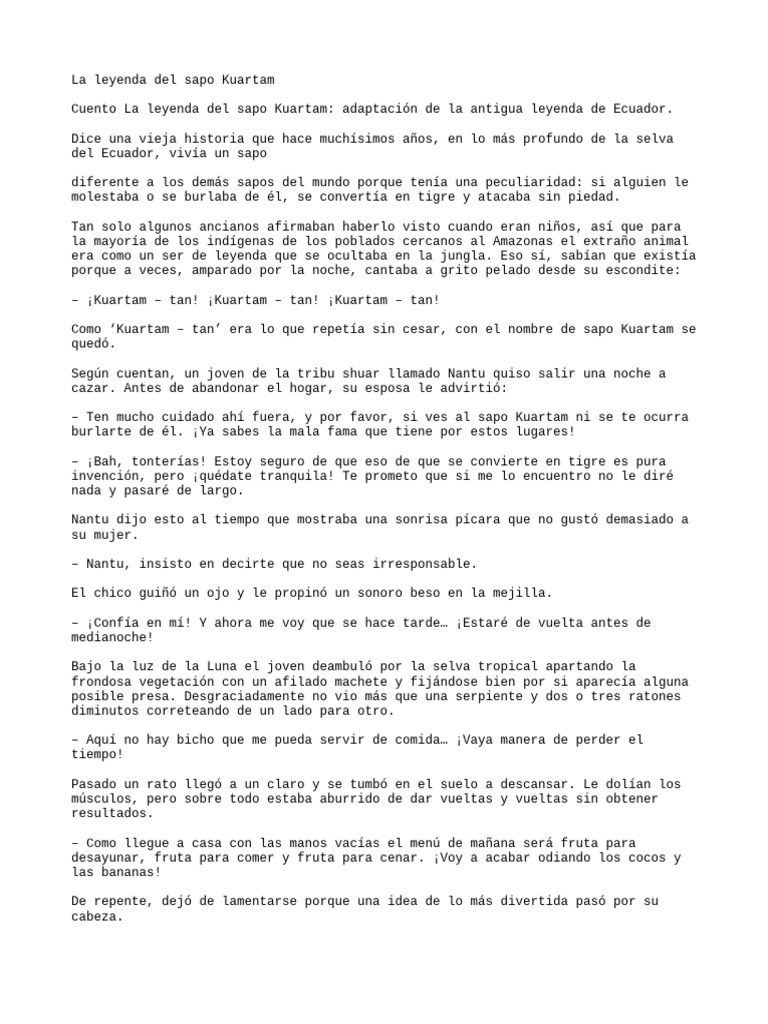 La Leyenda Del Sapo Kuartam | PDF