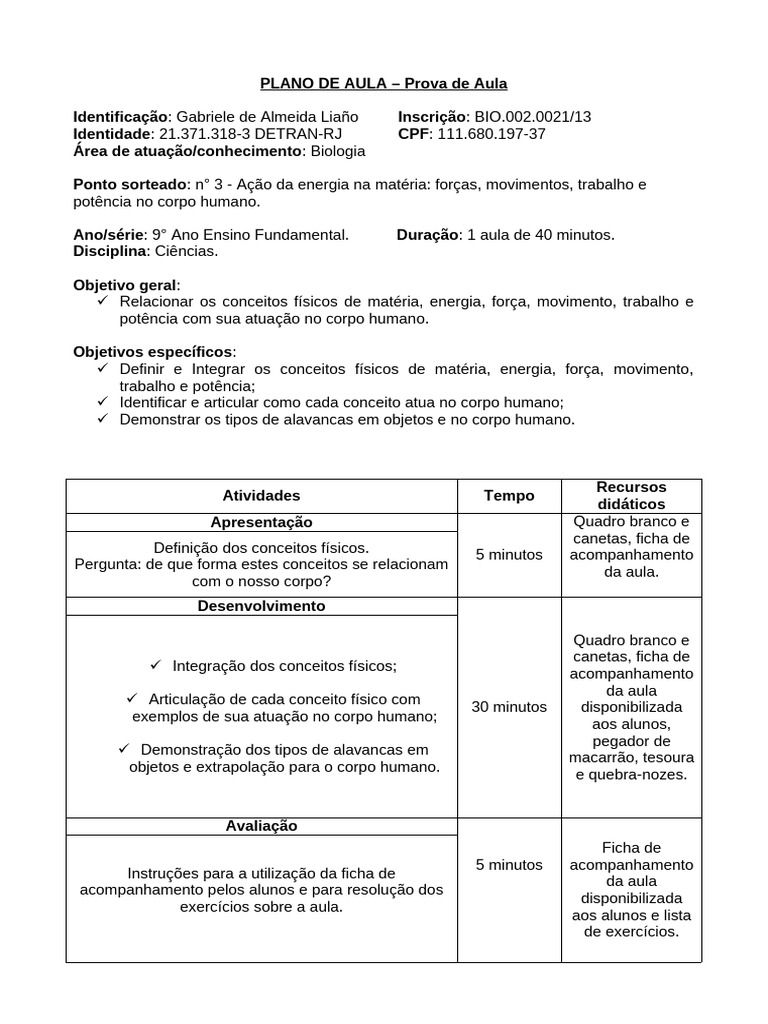 PLANO DE AULA - GABI | PDF