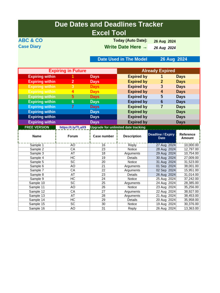Due Dates and Deadlines Tracker Excel Tool | PDF