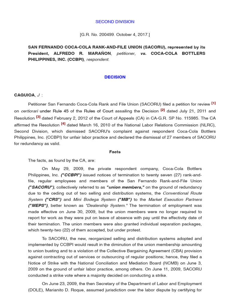 G.R. No. 200499 - San Fernando Coca-Cola Rank-And-File Union v. Coca ...