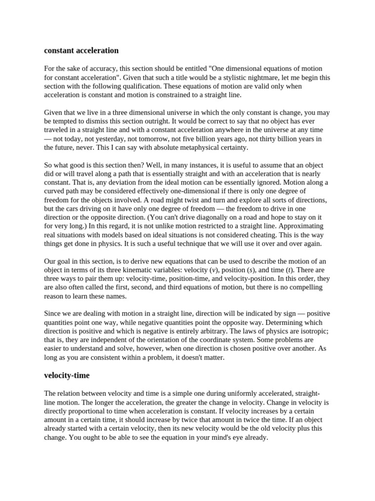 Constant Acceleration | PDF