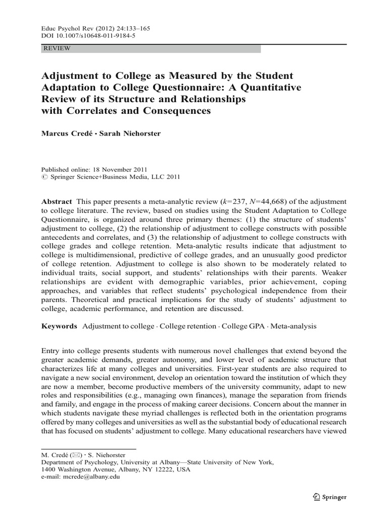 Adjustment To College As Measured by The | PDF