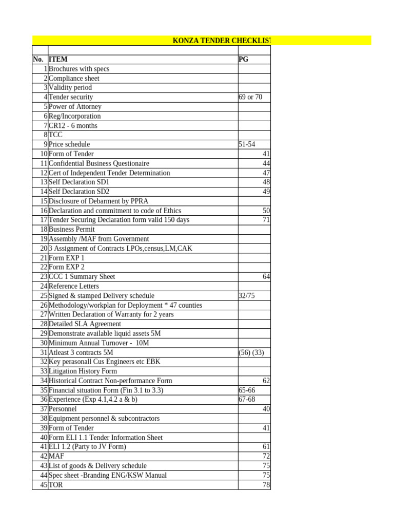 KONZA TENDER CHECKLIST | PDF