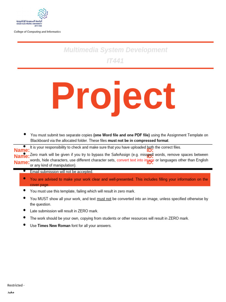 IT441- Project Guidline-2nd Semester 2024 | PDF
