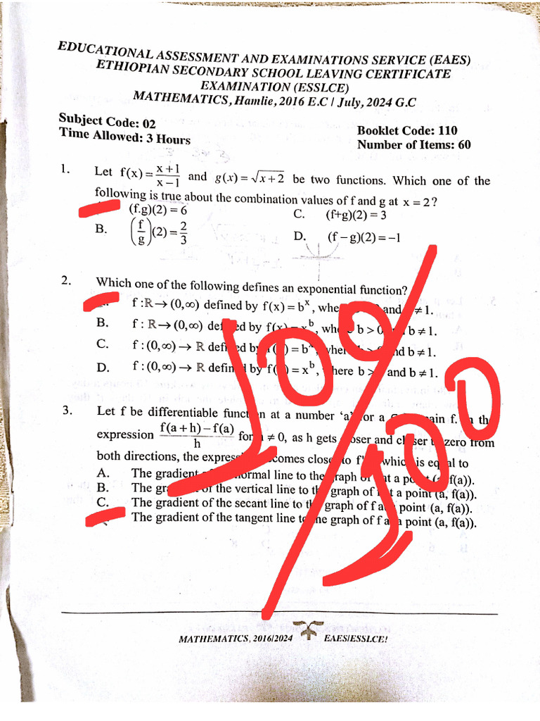 G12 Math Uee 2016 Ans | PDF