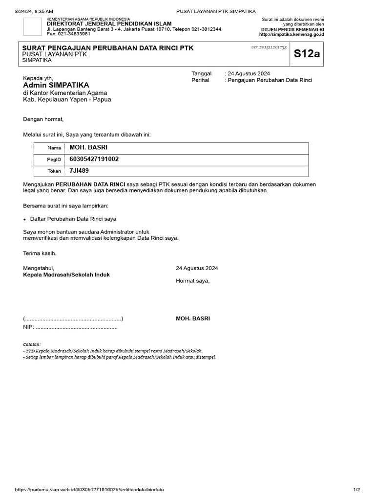 PERUBAHAN DATA BASRI | PDF