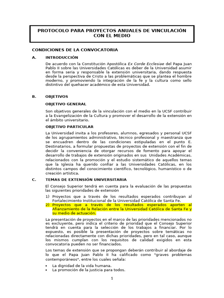 Protocolo Proyectos Anuales de Vinculacion Con El Medio | PDF