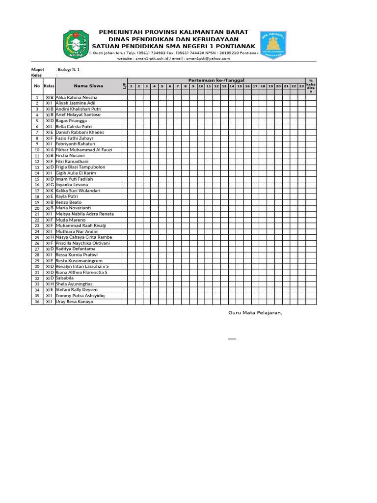 Daftar Siswa Mapel Pilihan Kelas 11 Pdf