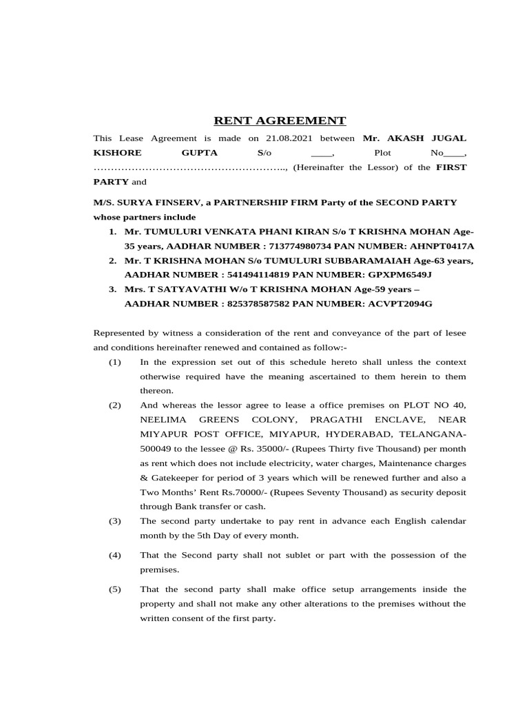 Shop Rent Agreement | PDF