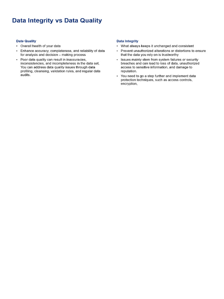 Data Quality Vs Data Integrity | PDF