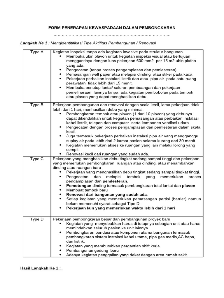 Form ICRA Renovasi, Konstruksi, Demolisi | PDF