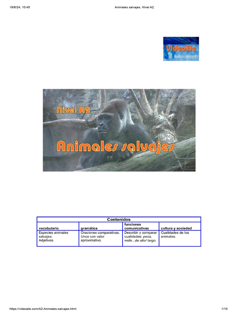 Animales Salvajes. Nivel A2 | PDF