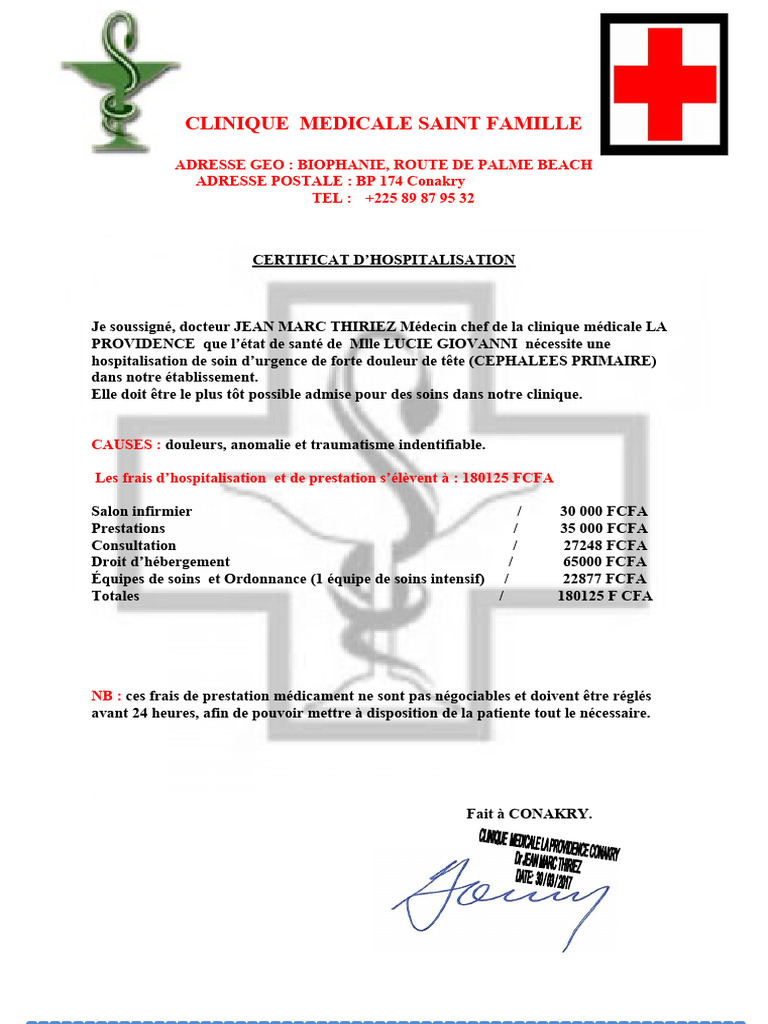 Facture D Hospitalisation de Lucie | PDF
