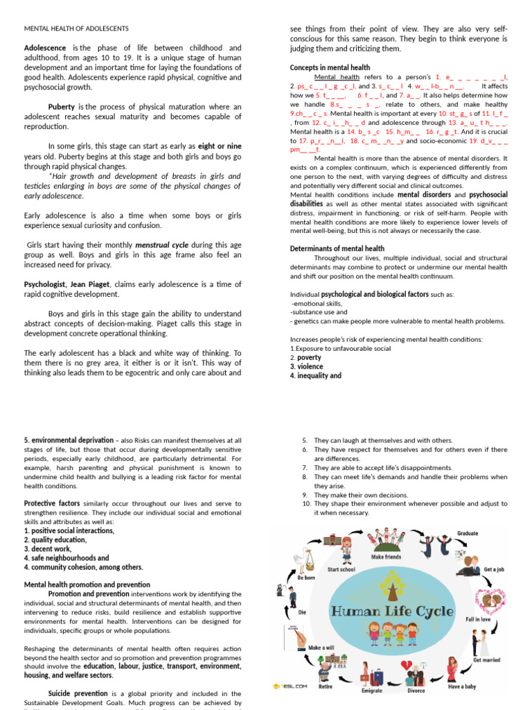 Pe Health Grade 7 Wk1 q1 Mental Health of Adolescents | PDF