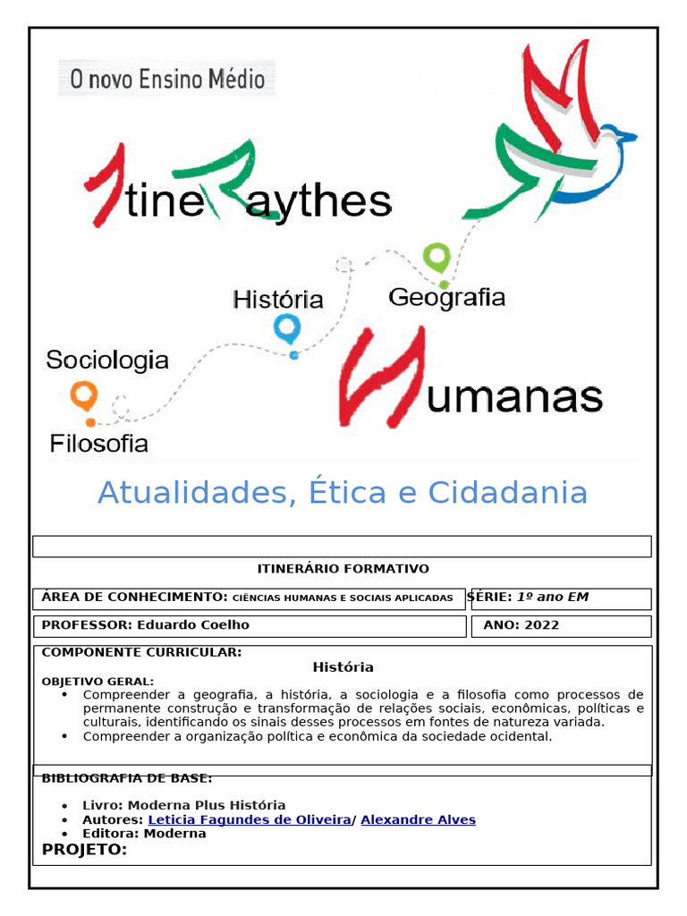 1 Ano - CMR - Hist Itinerário - Plano de Curso - 2022 | PDF