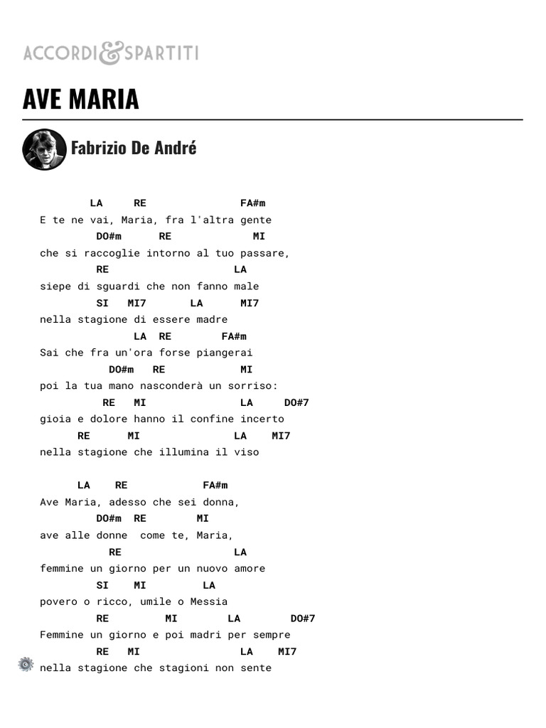 AVE MARIA Accordi 100% Corretti - Fabrizio de André | PDF