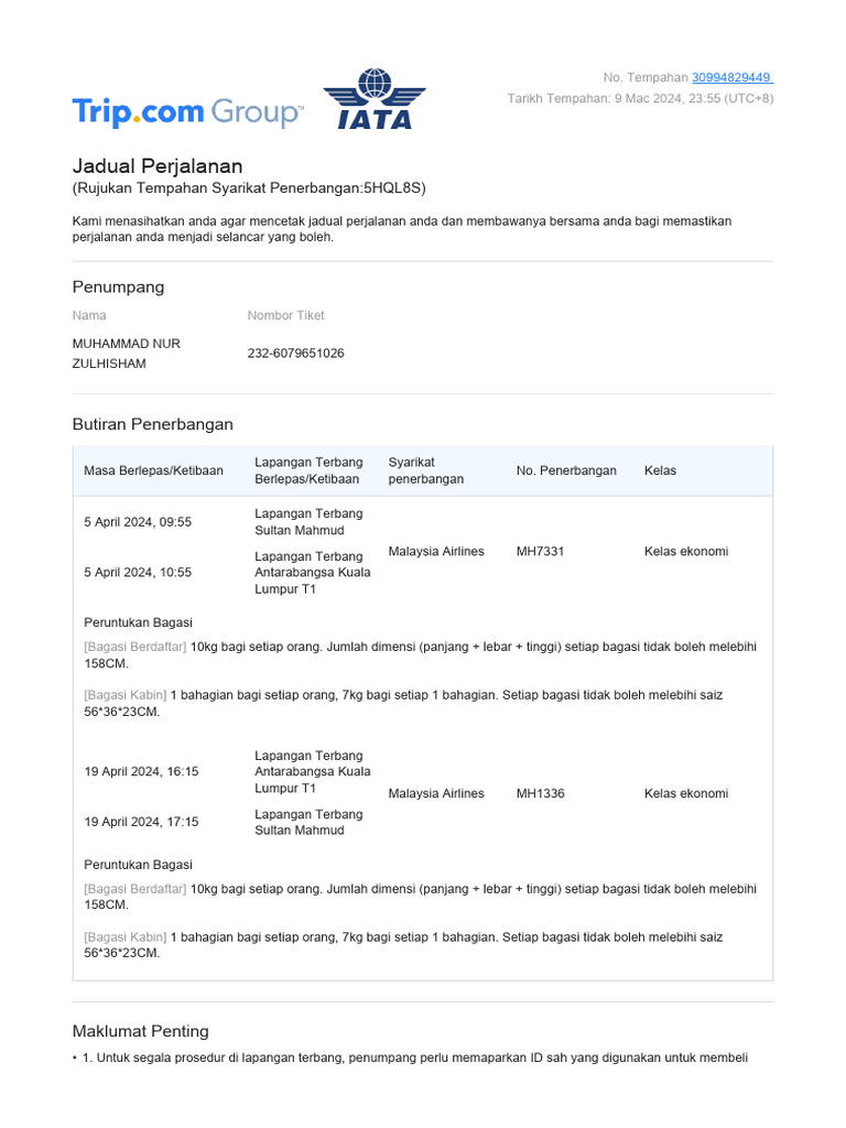 Jadual Perjalanan | PDF