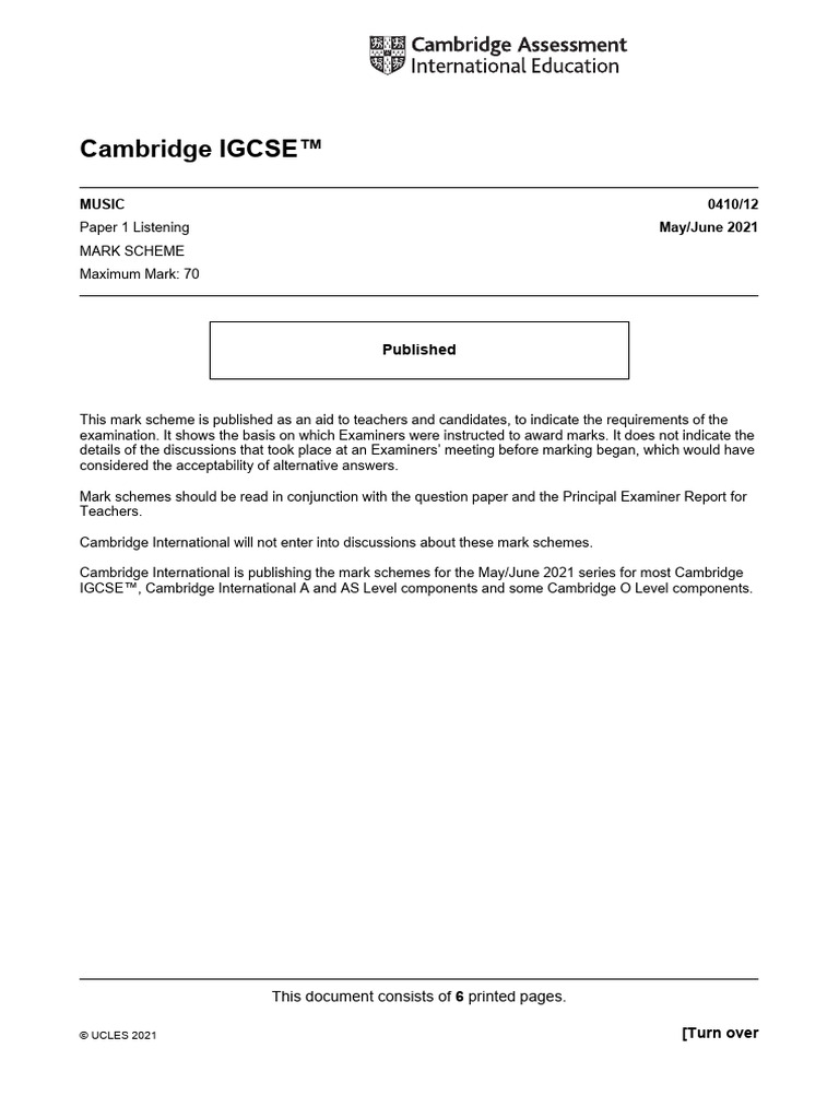 2021 Section A IGCSE Mark Scheme | PDF