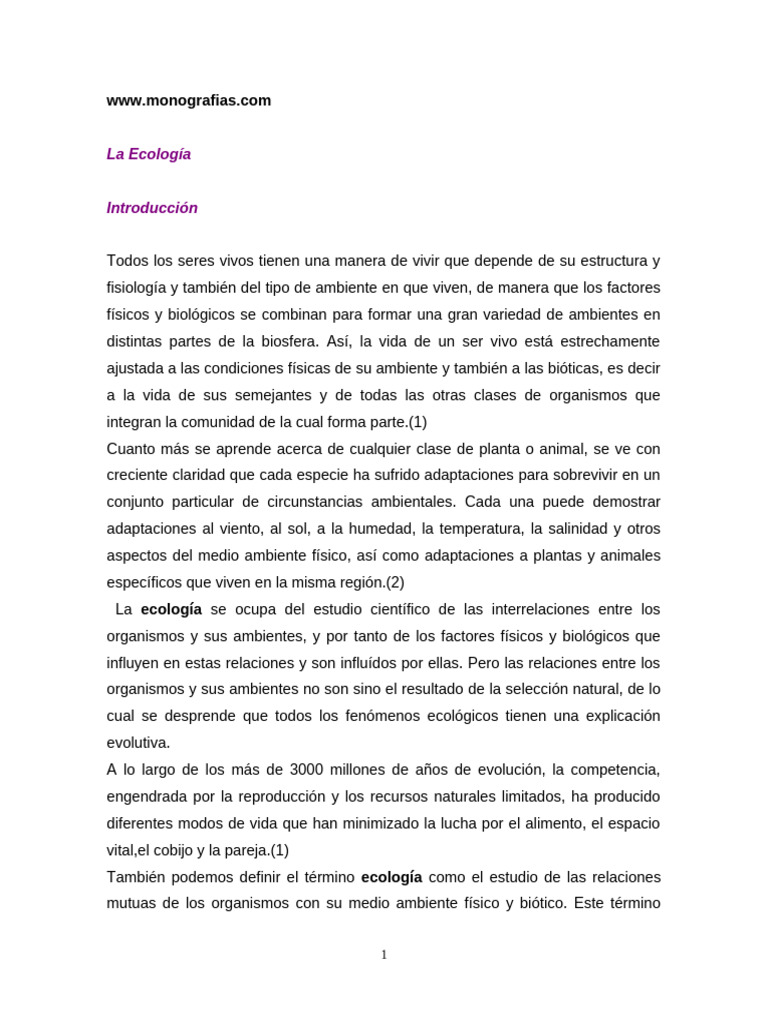 Lectura #1 - La Ecologã - A 3 | PDF