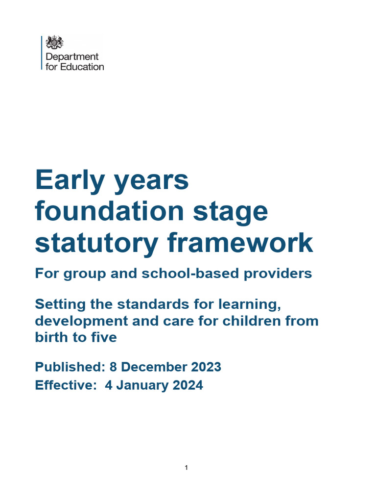 EYFS Statutory Framework For Group and School Based Providers | PDF ...