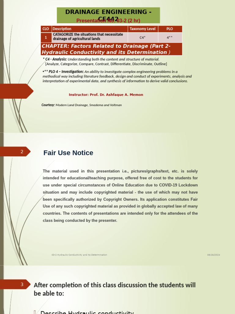 DE03-2 Hydraulic Conductivity and Its Determination | PDF