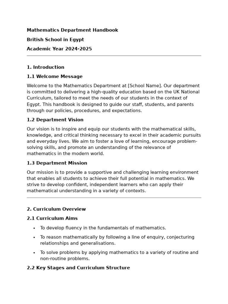 Mathematics Department Handbook | PDF