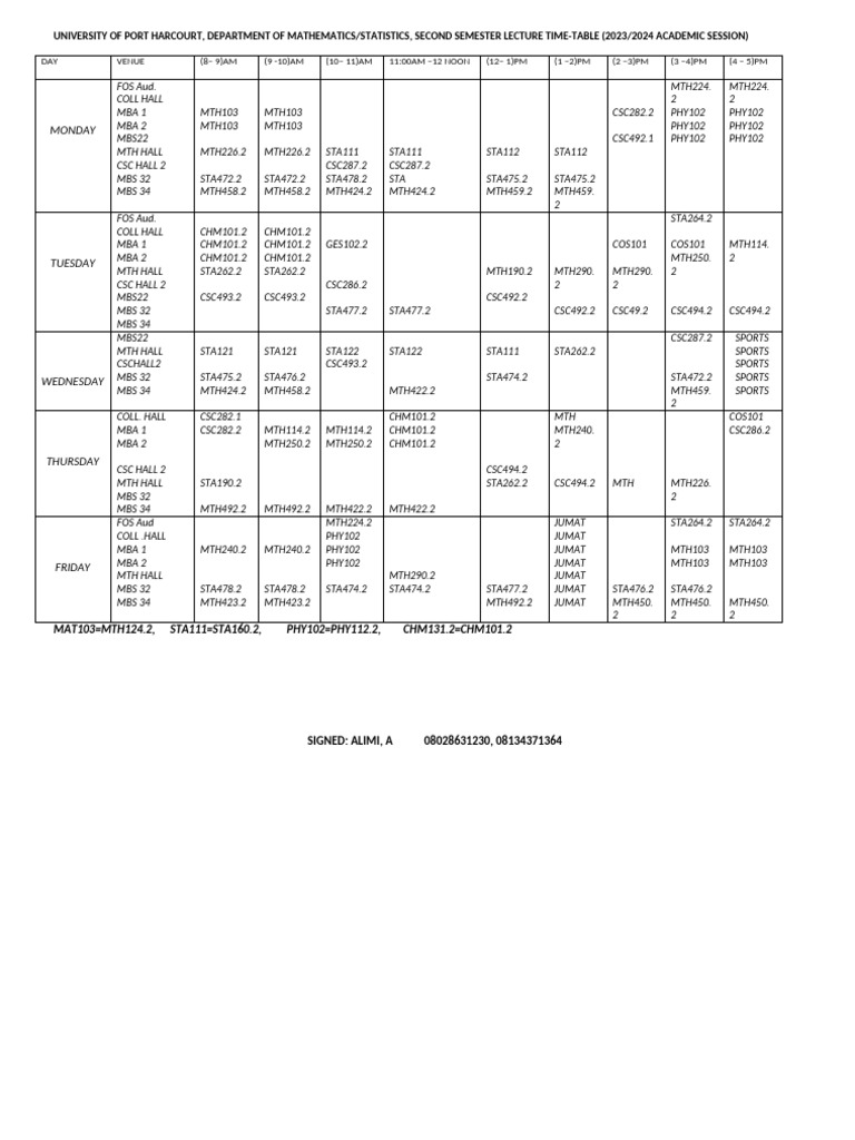 LECTURE TIME TABLE SECOND SEMESTER 2023-2024 | PDF LECTURE TIME TABLE SECOND SEMESTER 2023-2024 | PDF