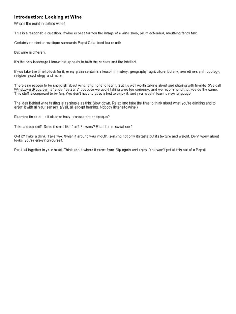 Introduction to Wine Tasting Basics | PDF | Wine | Aroma Of Wine
