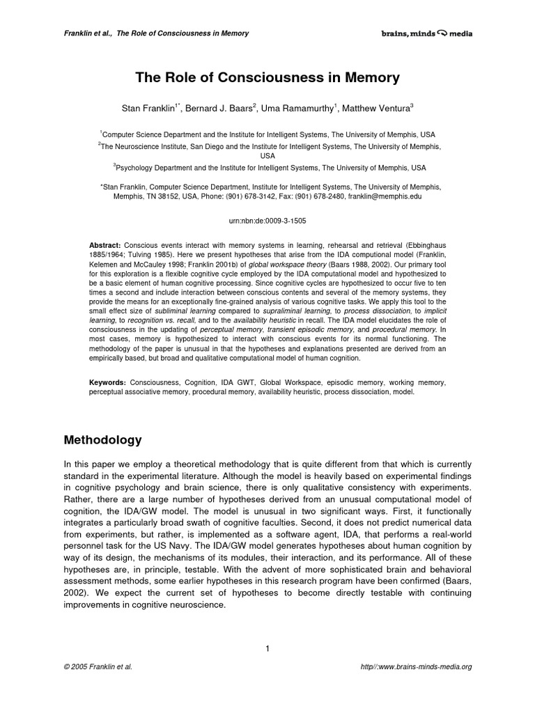 The_Role_of_Consciousness_In_Memory | PDF