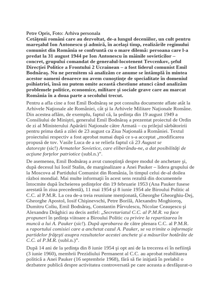 Petre Opris Despre Bodnaras | PDF