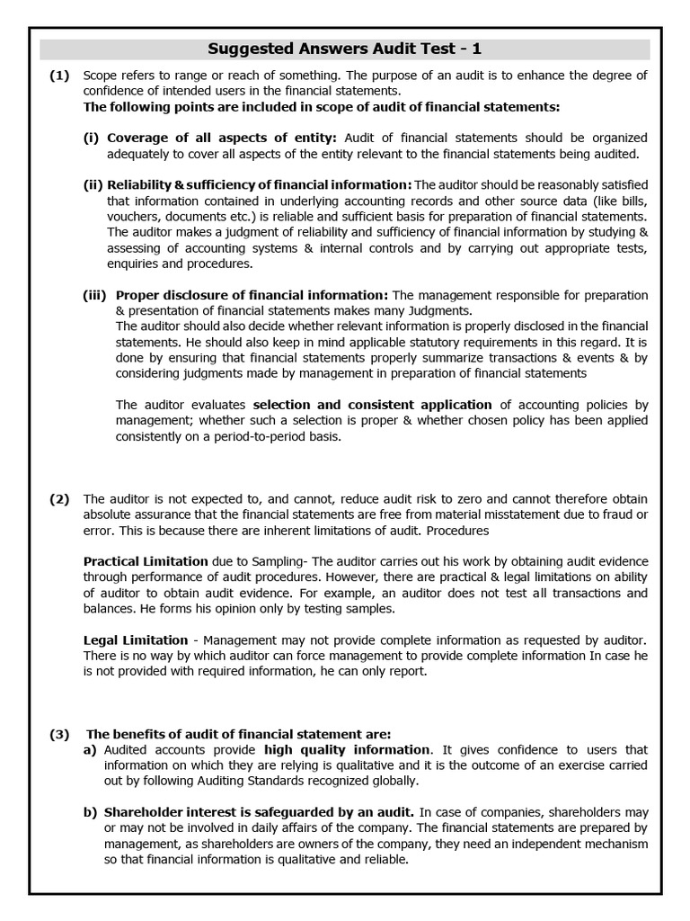 Audit Class Test Answer CH1 | PDF