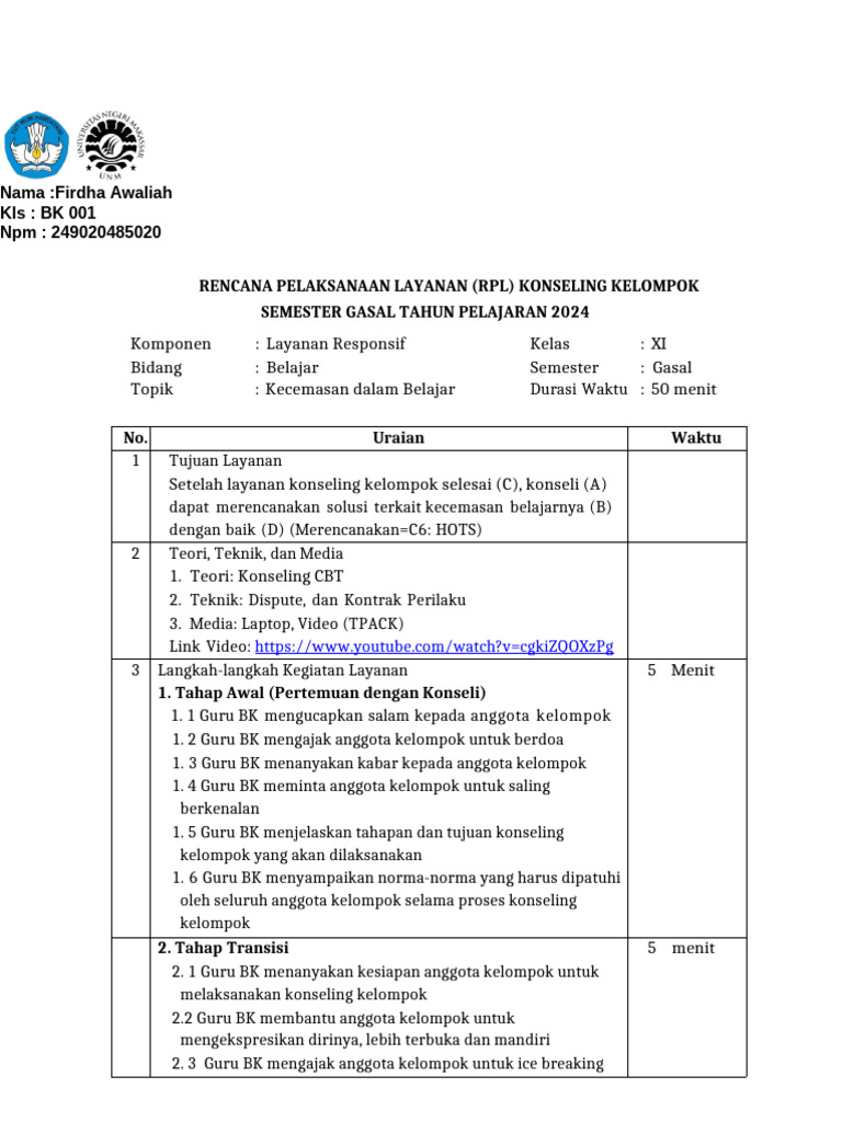 RPL Konseling Kelompok | PDF