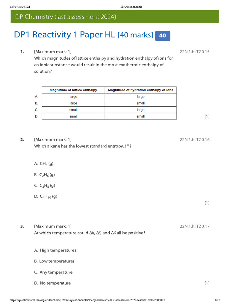 Dp1 Reactivity-1 (Part-1) Paper-1 HL | PDF