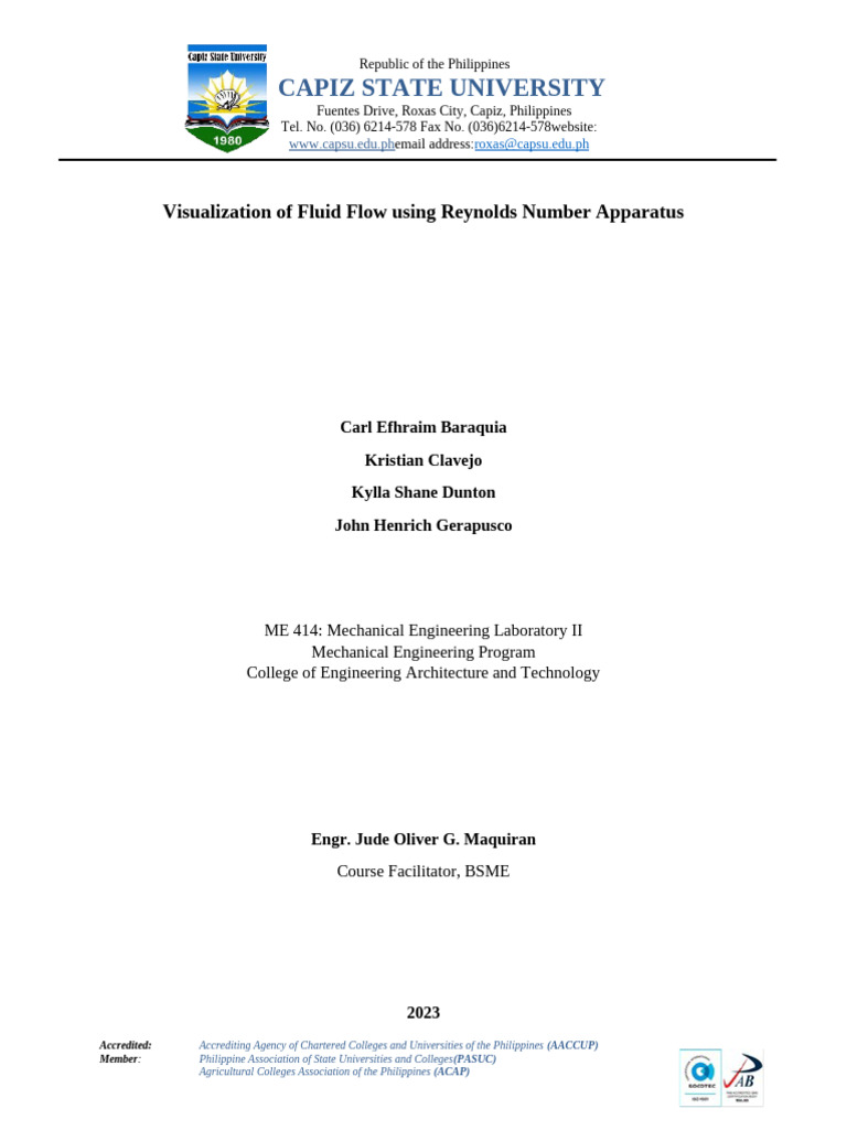 Visualization of Fluid Flow Using Reynolds Number Apparatus | PDF