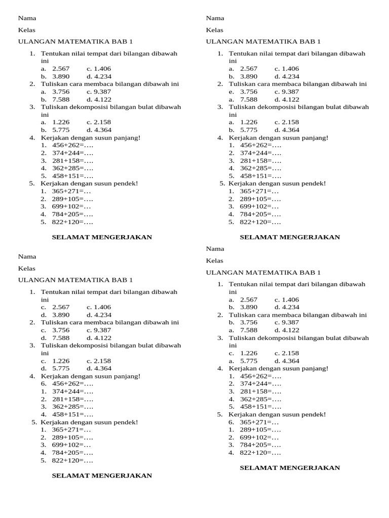 Ulangan Matematika | PDF