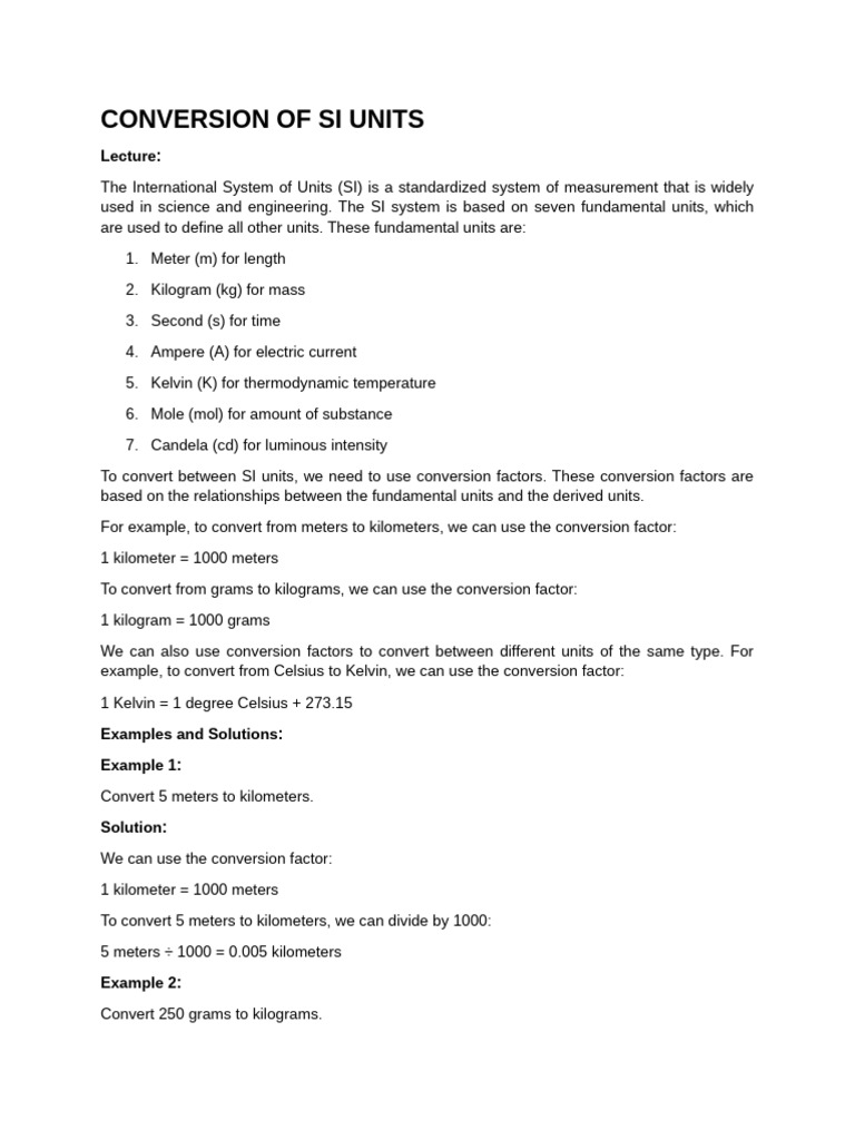 CONVERSION OF SI UNITS | PDF