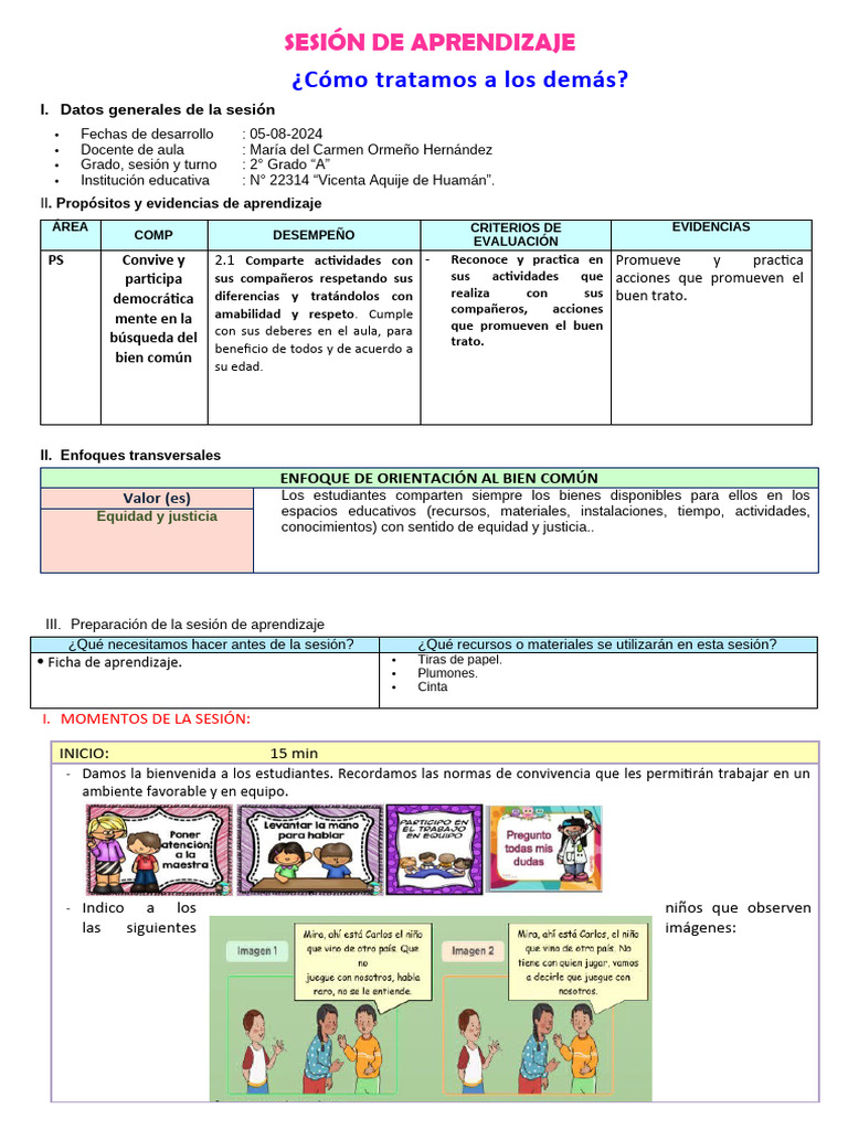 Sesión Buen Trato | PDF | Salón de clases | Aprendizaje