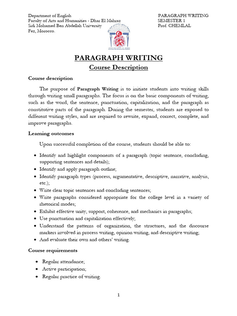 1 - Course Description - Paragraph Writing | PDF
