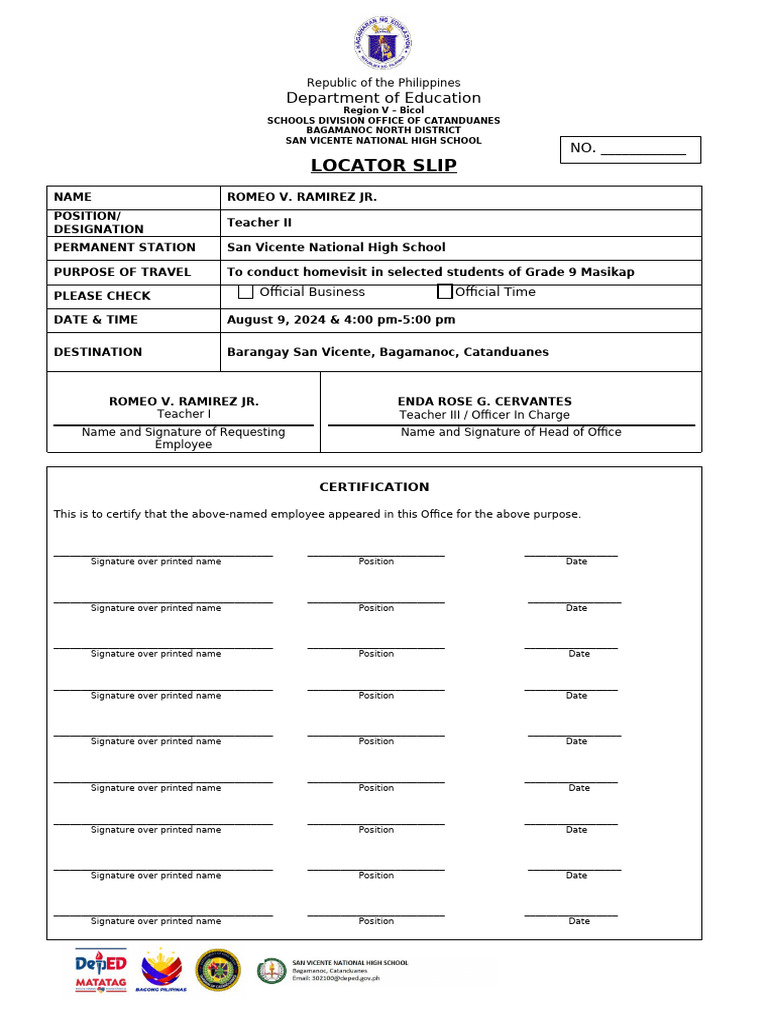 A. LOCATOR SLIP TEACHERS AND NON TEACHING | PDF