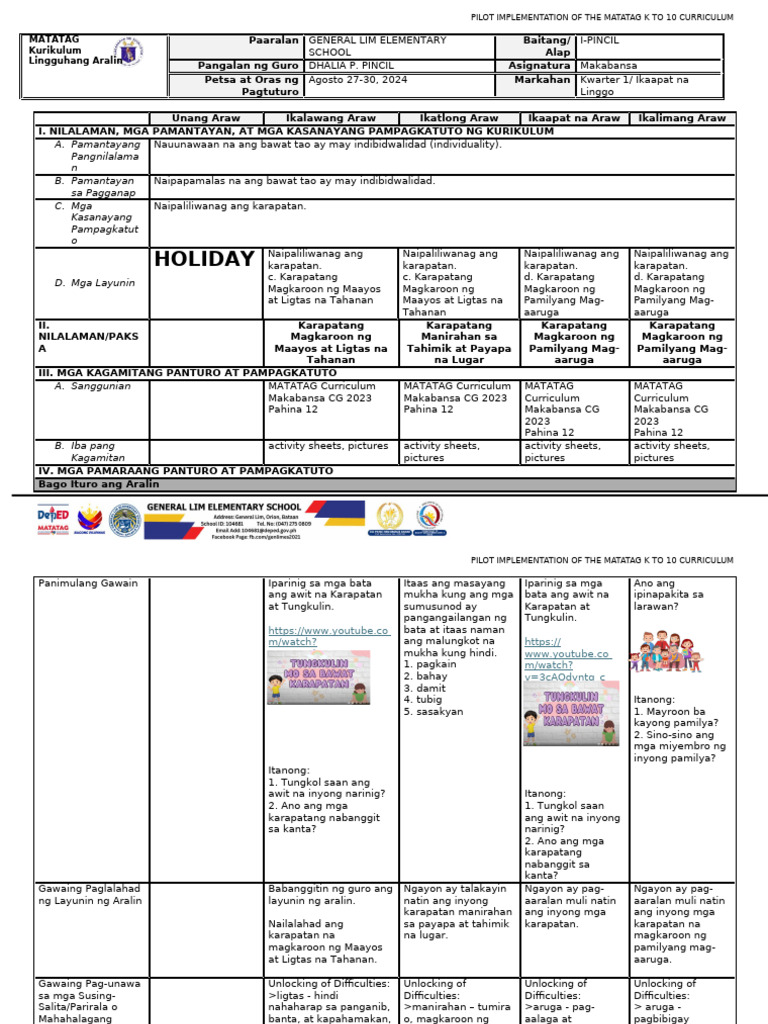 g1 q1 DLL Week 4 Makabansa Edited | PDF